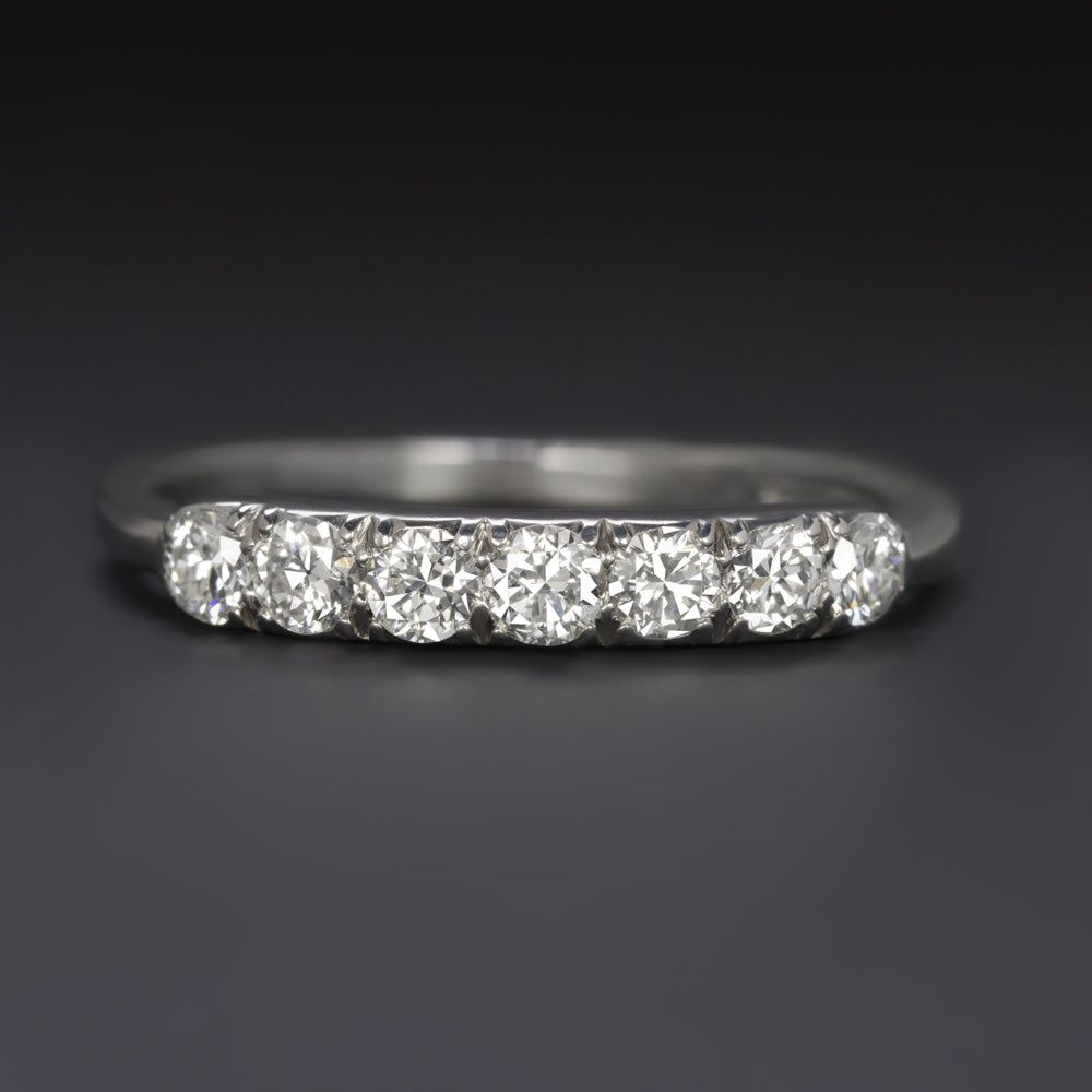 VINTAGE DIAMOND WEDDING RING STACKING BAND 0.50ct OLD CUT 7 STONE ...