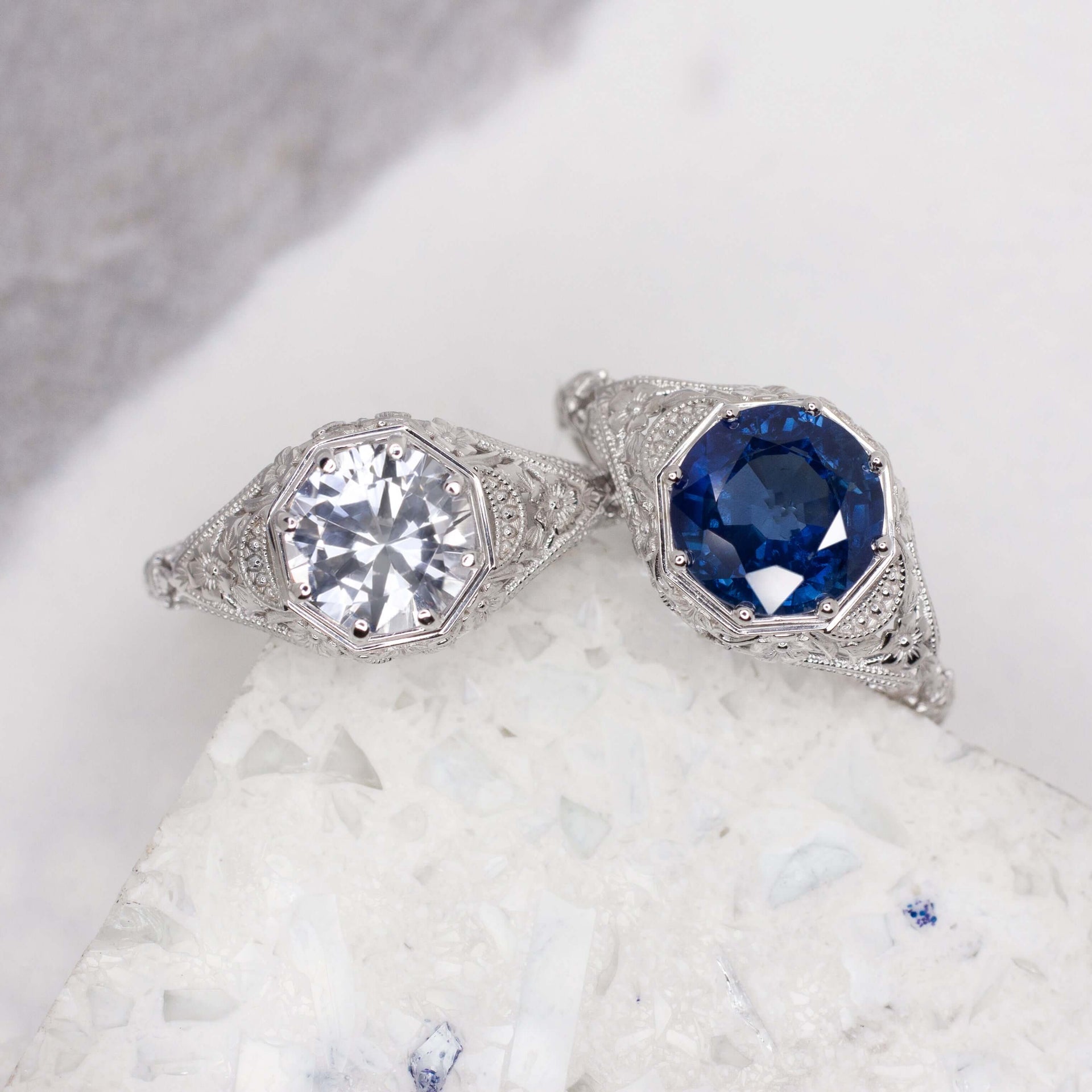 VINTAGE STYLE ENGAGEMENT RING 8mm 2ct ROUND SETTING 14K WHITE GOLD ...