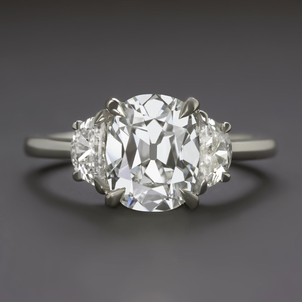 2ct OLD MINE CUT LAB CREATED DIAMOND ENGAGEMENT RING HALF MOON PLATINUM ...