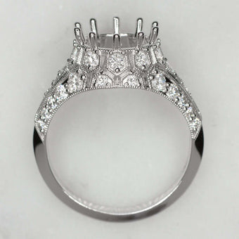 DIAMOND VINTAGE STYLE RING SETTING 9mm ROUND 3CT SEMI MOUNT ENGAGEMENT ...
