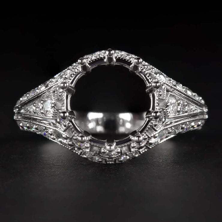 DIAMOND VINTAGE STYLE RING SETTING 9mm ROUND 3CT SEMI MOUNT ENGAGEMENT ...