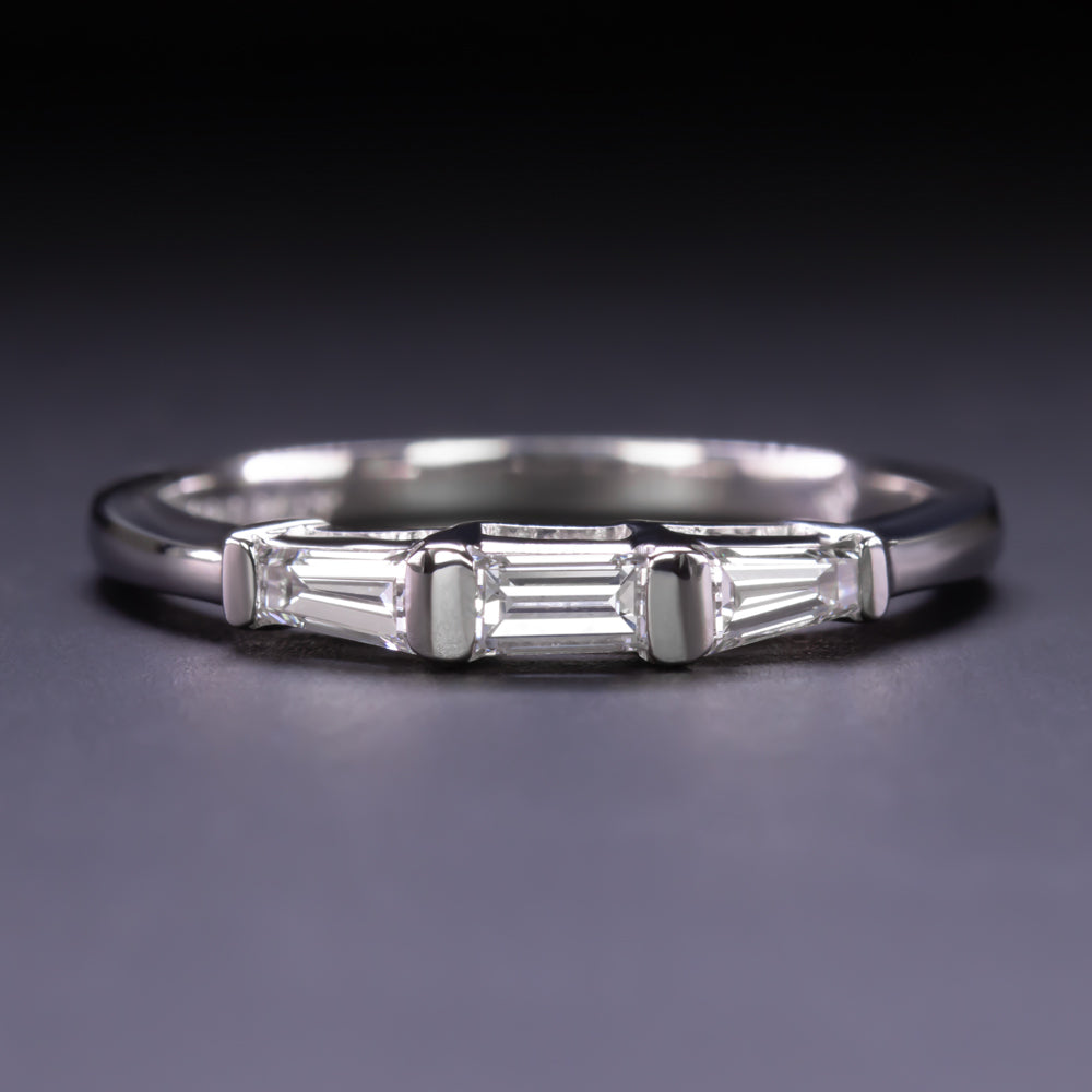 DIAMOND TAPERED BAGUETTE WEDDING RING PLATINUM STACKING BAND 1/3 CARAT ...