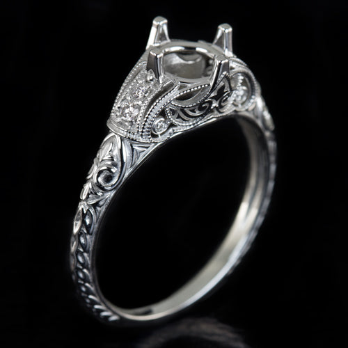 VINTAGE STYLE ROUND DIAMOND MOUNT ENGAGEMENT RING SETTING WHITE GOLD ...