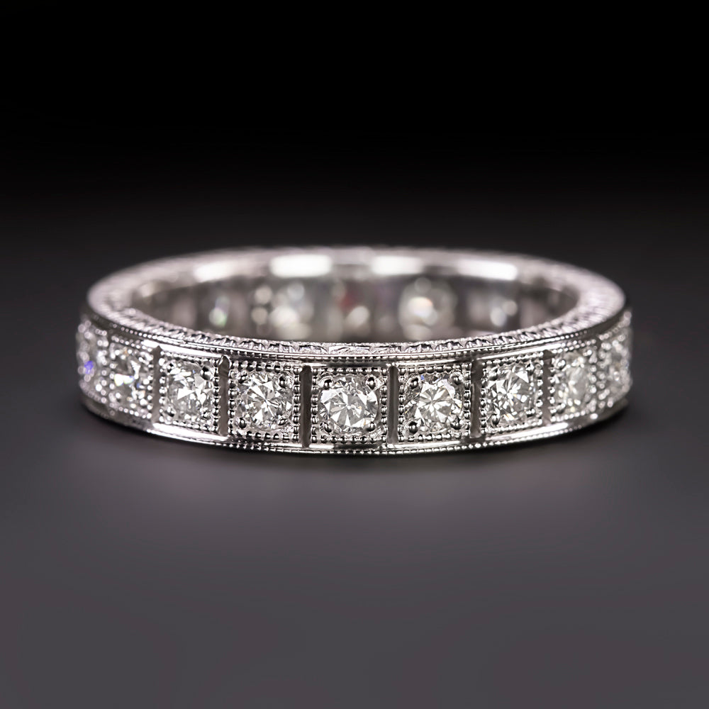 VINTAGE STYLE DIAMOND BAND WEDDING RING WHITE GOLD ENGRAVED ART DECO ...