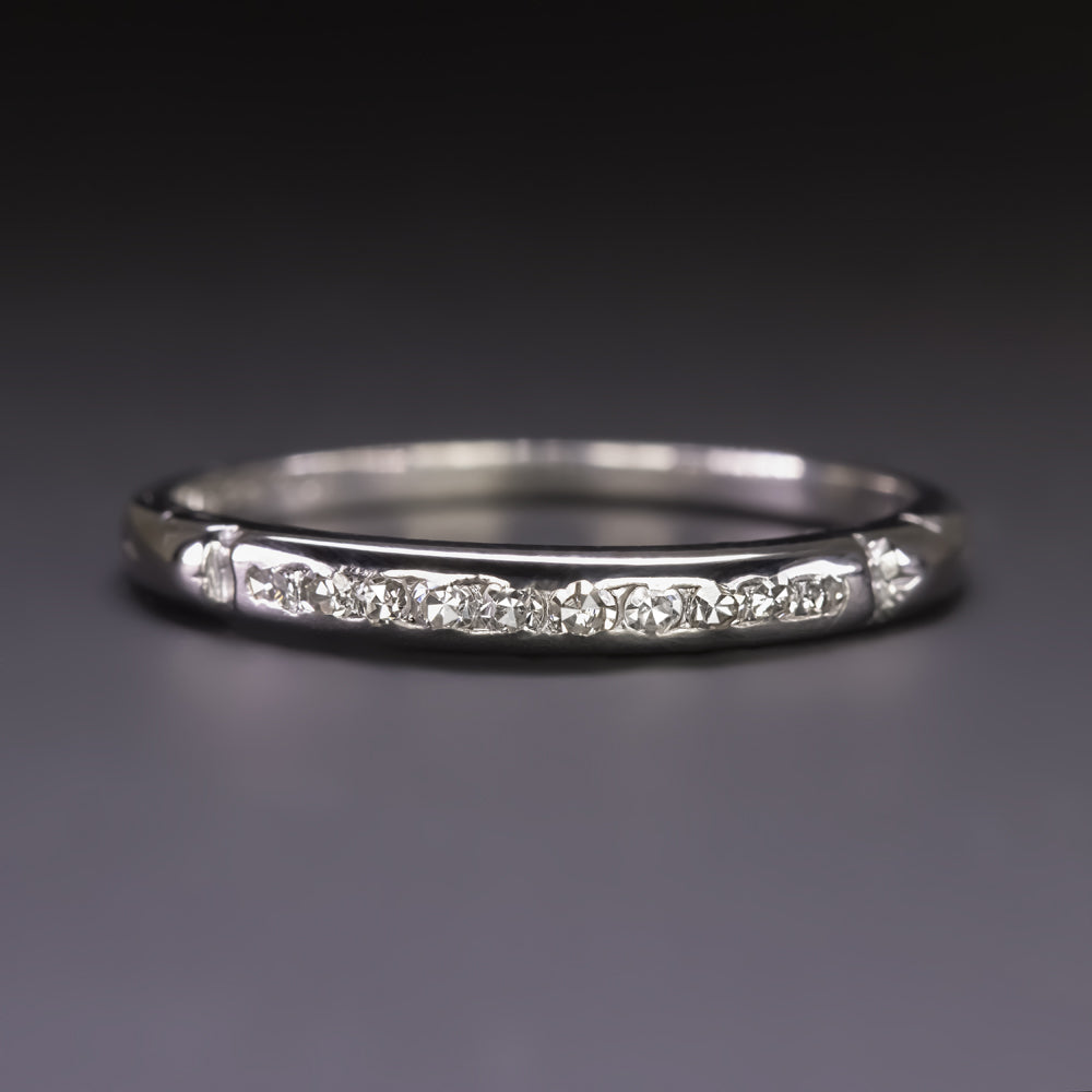 VINTAGE DIAMOND PLATINUM WEDDING BAND STACKING RING ART DECO CHANNEL ...