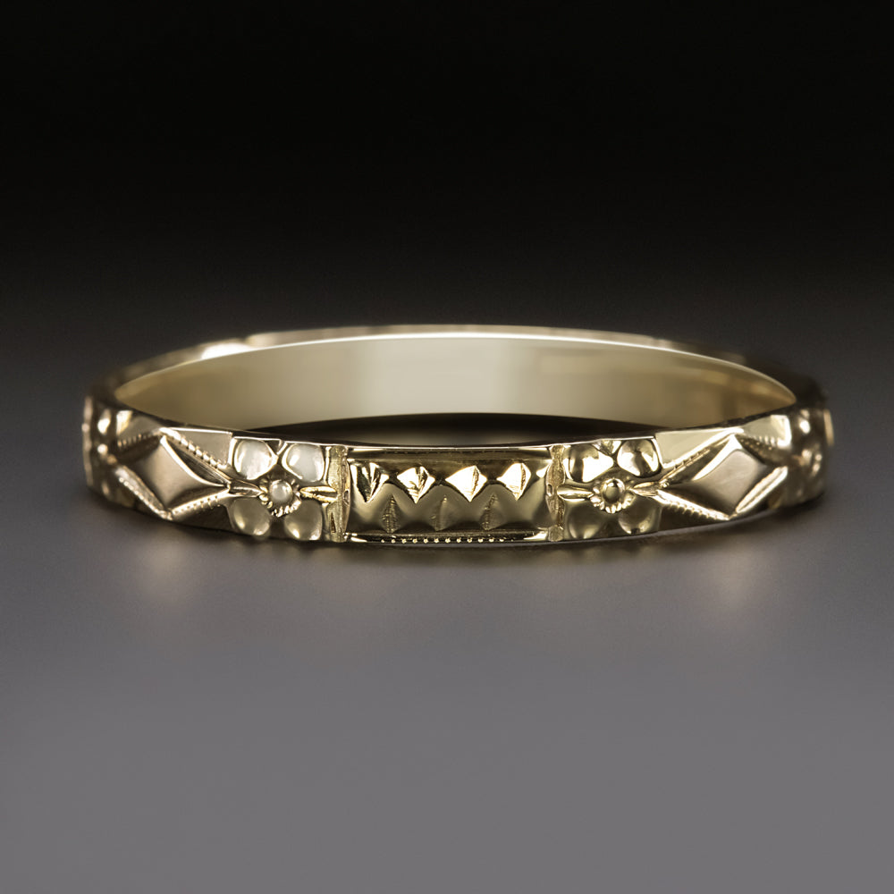 VINTAGE ORANGE BLOSSOM WEDDING RING ENGRAVED ETERNITY BAND SOLID 14k ...