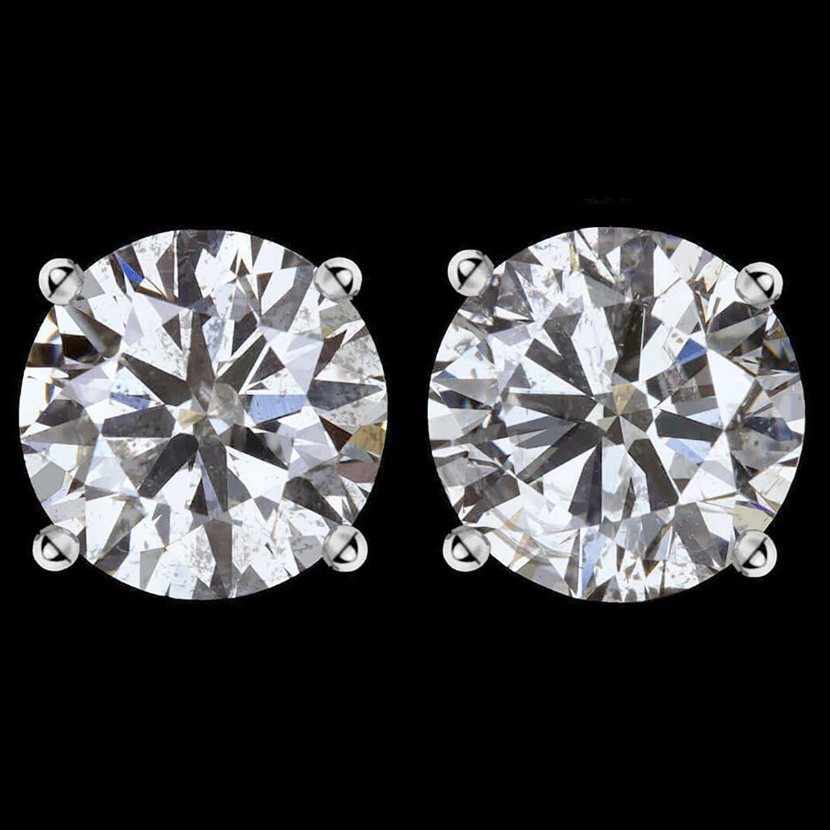 3 CARAT VERY GOOD ROUND BRILLIANT CUT DIAMOND STUD EARRINGS PAIR ...