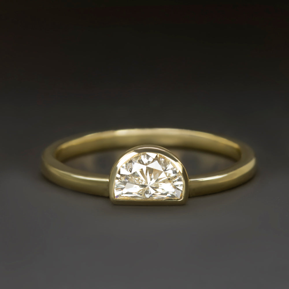 HALF MOON SHAPE DIAMOND SOLITAIRE RING GIA CERTIFIED 14K GOLD BEZEL ...