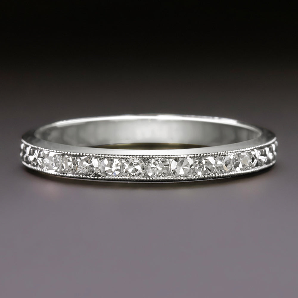 VINTAGE DIAMOND PLATINUM WEDDING RING STACKING BAND ENGRAVED CHANNEL ...