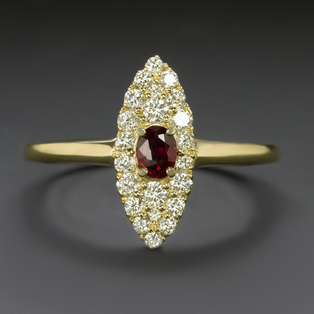 RUBY DIAMOND NAVETTE RING VINTAGE STYLE COCKTAIL ENGAGEMENT MARQUISE ...