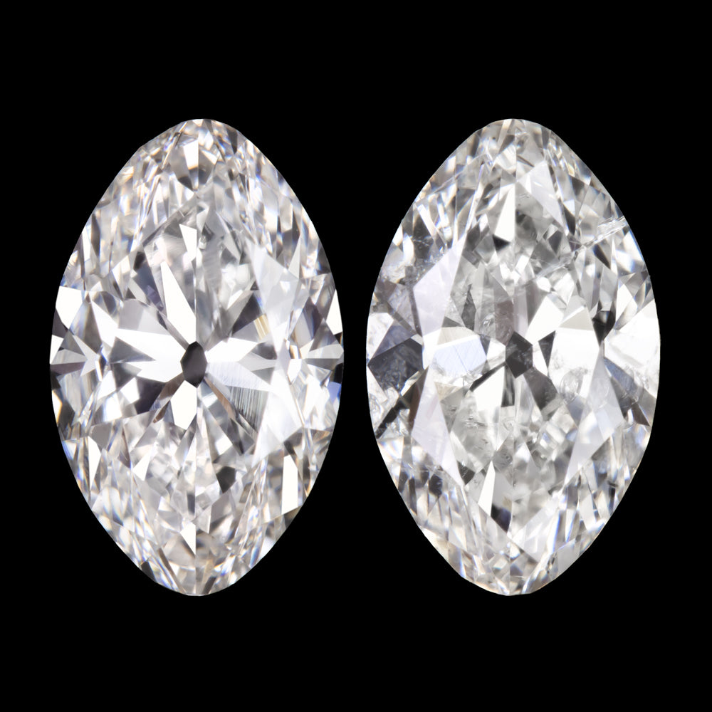 1.5 CARAT VINTAGE MOVAL CUT DIAMOND STUD EARRINGS H-I SI OLD MARQUISE ...