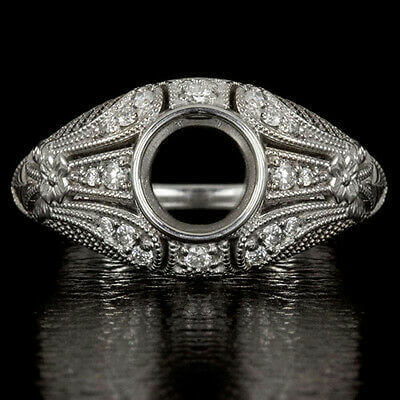 DIAMOND VINTAGE STYLE SEMI-MOUNT 6m ROUND BEZEL ENGAGEMENT RING ...