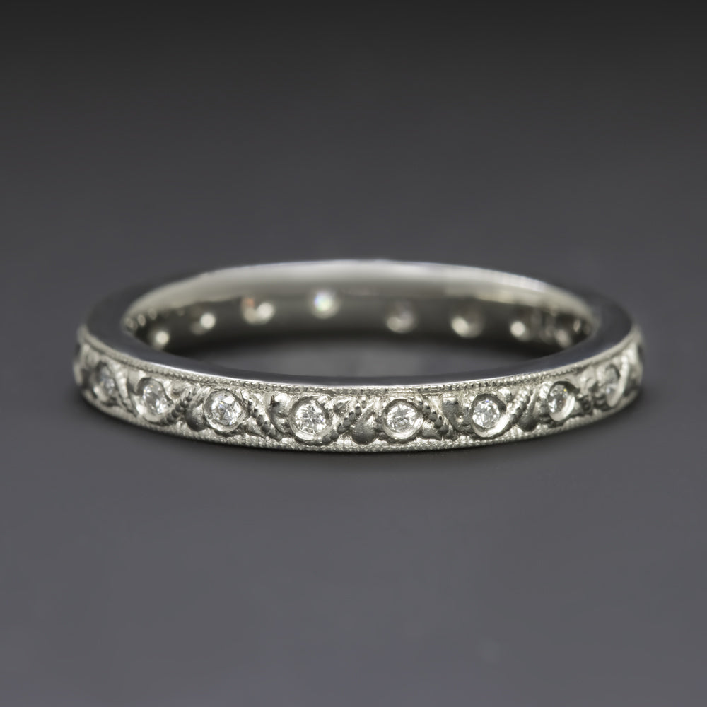 DIAMOND VINTAGE STYLE PLATINUM WEDDING BAND STACKING RING ETERNITY ART DECO
