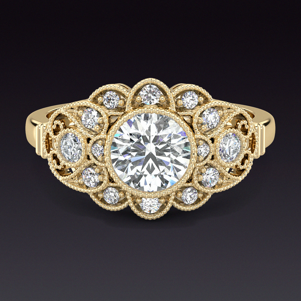 VINTAGE STYLE DIAMOND MOUNT BEZEL ROUND FLOWER ENGAGEMENT RING SETTING ...