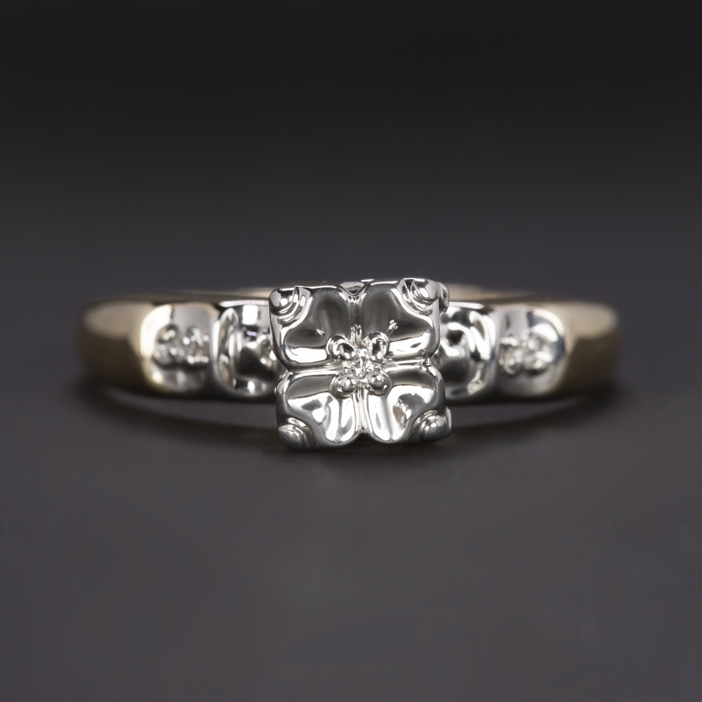MIDCENTURY VINTAGE DIAMOND PROMISE RING TWO TONE 10k WHITE YELLOW GOLD ...