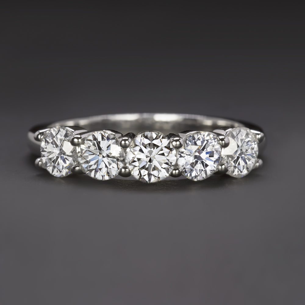 1.55ct VERY GOOD CUT DIAMOND 5 STONE WEDDING BAND STACKING RING WHITE ...