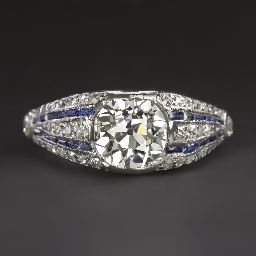 1.43ct VINTAGE OLD EURO CUT DIAMOND ENGAGEMENT RING GIA CERT SAPPHIRE ...