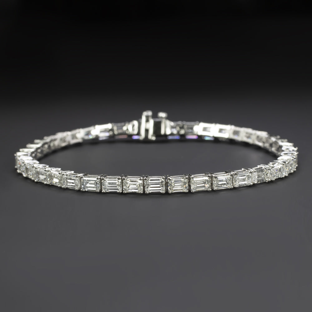 8ct LAB CREATED DIAMOND TENNIS BRACELET EMERALD CUT CLASSIC 14k WHITE GOLD