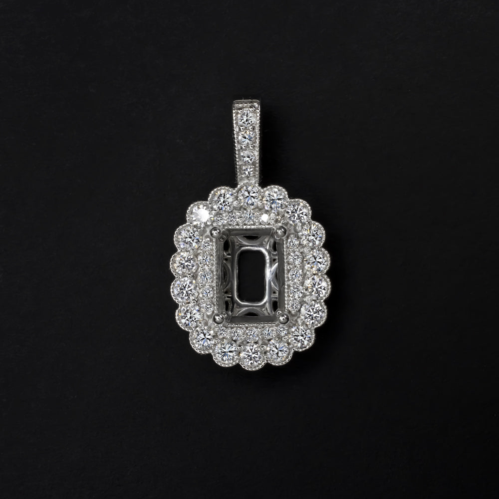 DIAMOND SEMI MOUNT PENDANT SETTING RADIANT EMERALD CUT SCALLOPED HALO ...