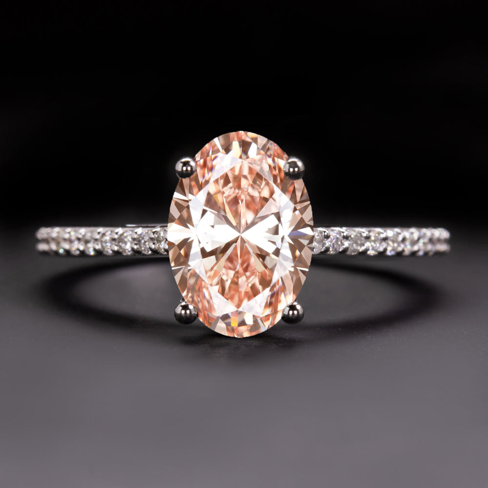 1.81ct FANCY PINK LAB CREATED DIAMOND ENGAGEMENT RING OVAL SHAPE 14k ...