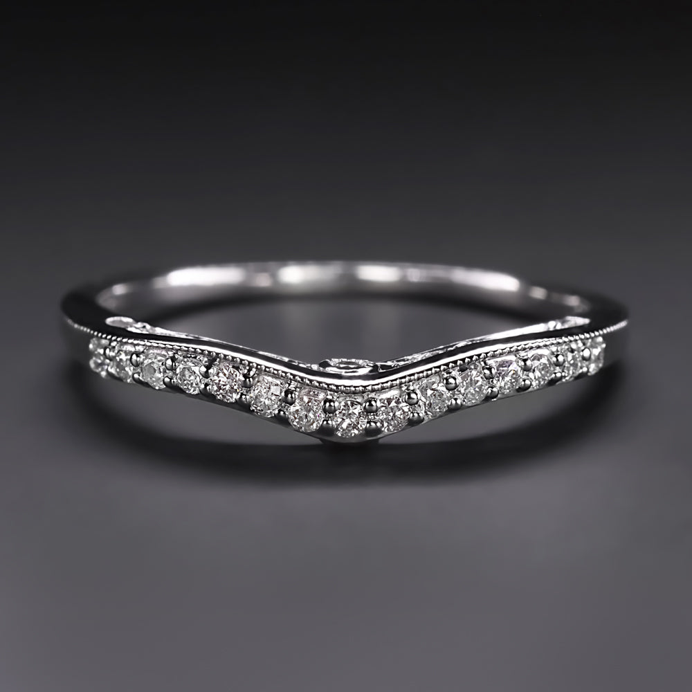 CONTOUR WEDDING BAND DIAMOND STACKING RING 14k WHITE GOLD CURVED ...