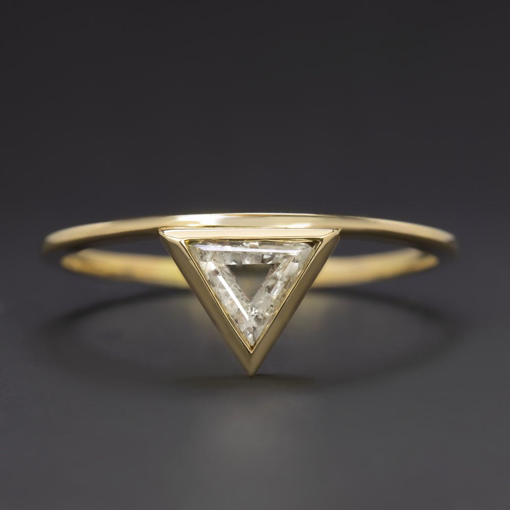 TRILLION SHAPE DIAMOND ENGAGEMENT RING ROSE CUT 14k YELLOW GOLD ...