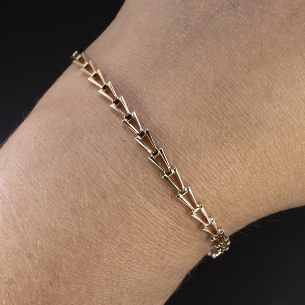 VINTAGE TRIANGLE LINK CHAIN BRACELET 14k YELLOW GOLD RETRO ESTATE ...
