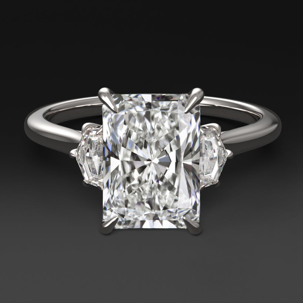2ct LAB CREATED DIAMOND ENGAGEMENT RING 3 STONE RADIANT CADILLAC CUT ...