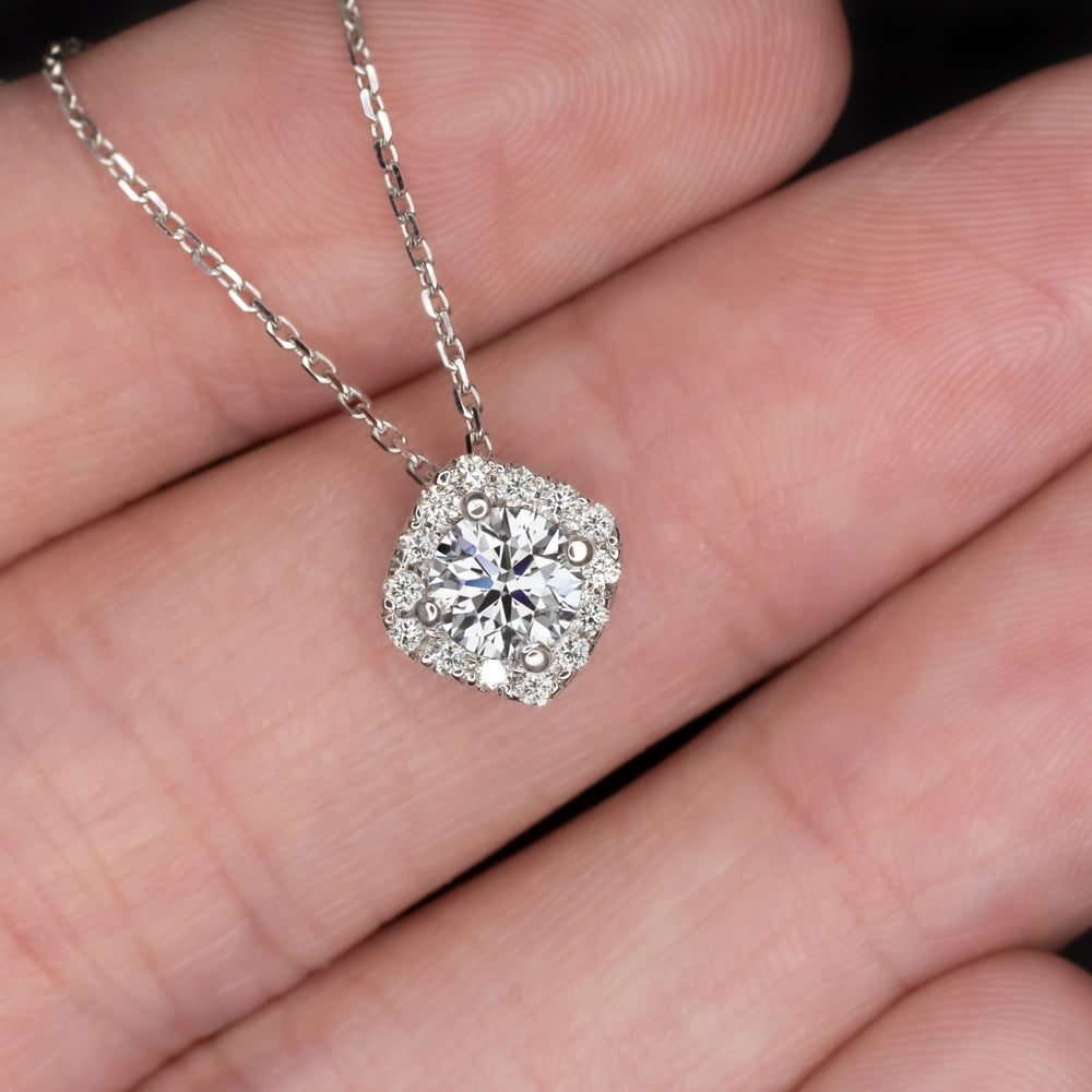 LAB CREATED DIAMOND PENDANT EXCELLENT IDEAL ROUND CUT CUSHION HALO ...