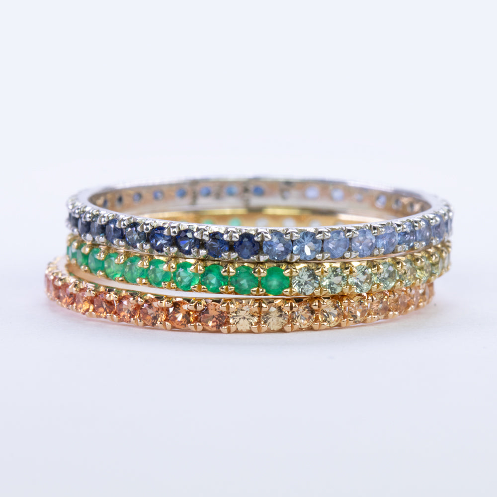 GEMSTONE 3 RING GIFT SET 14k GOLD ETERNITY BAND BLUE SAPPHIRE GREEN ...